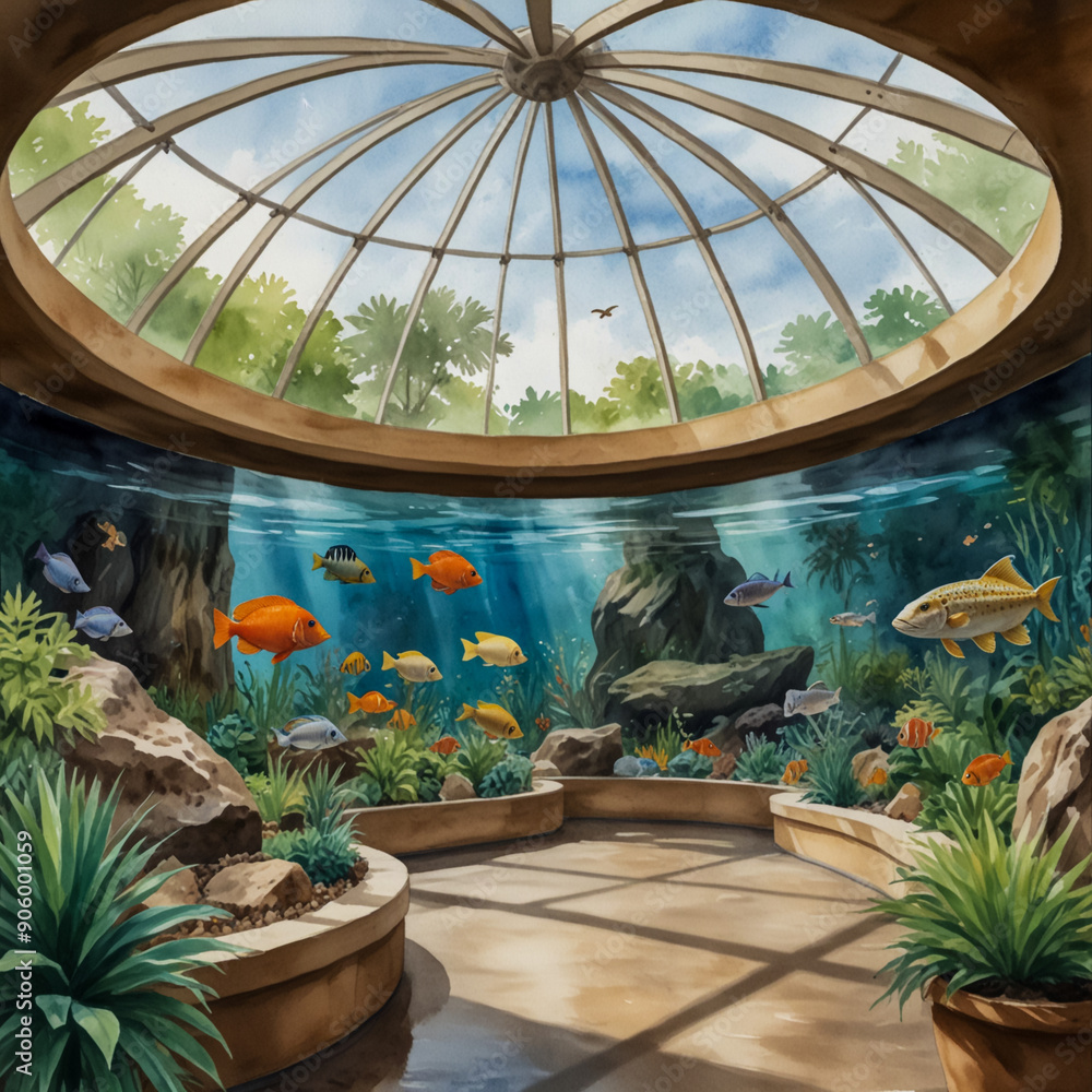 Watercolor illustration of the Henry Doorly Zoo and Aquarium in Omaha ...