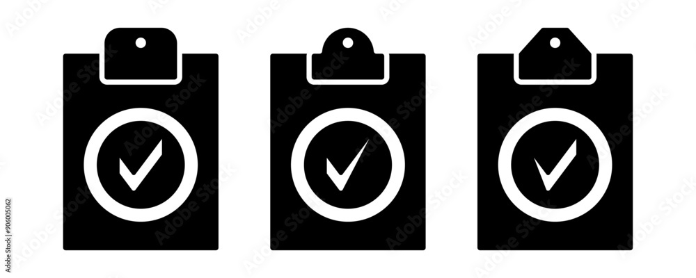 clipboard with check icon. set of check test symbols. simple design ...