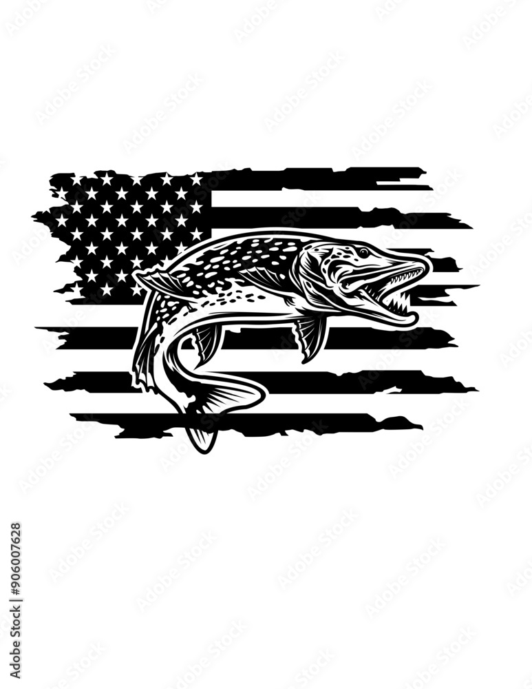 Vetor de US Pike Fish Illustration, Salt Water Fishing Clipart, Big ...