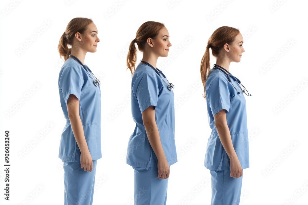 young women doctor wearing blue hospital gown and statoscope on the ...