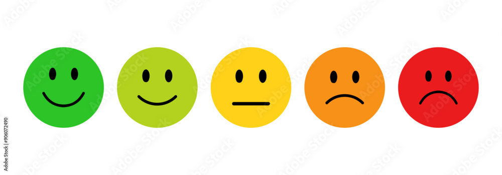 Rating emojis set in different colors . Feedback emoticons collection ...