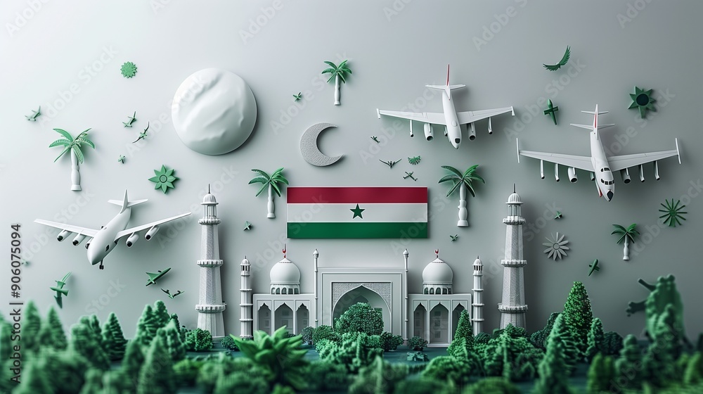 A close-up of a Defence Day flag's fabric texture, bold design ...