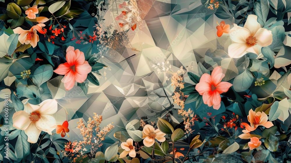 A combined background featuring a harmonious blend of floral patterns ...