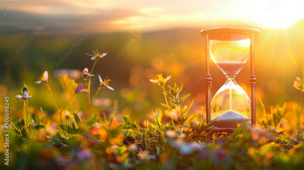 Slow life background with ample copy space, featuring an hourglass and ...
