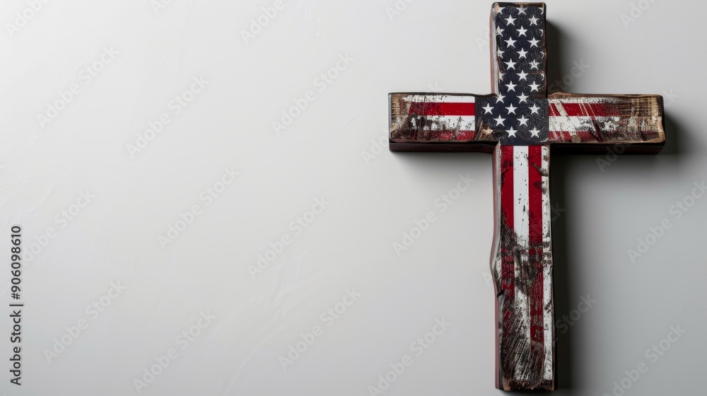 Symbol of Hope and Freedom: American Flag Cross on White Background. A ...