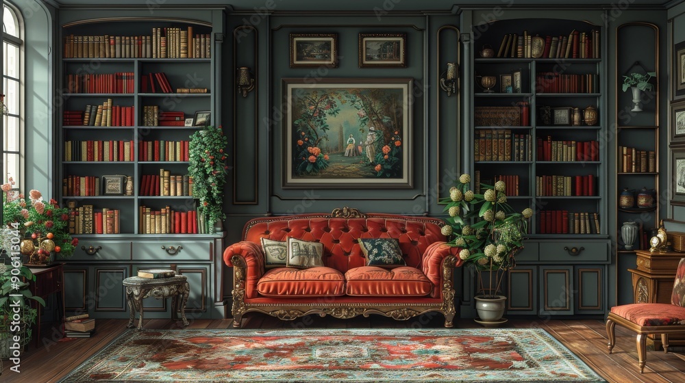 Background: The Victorian wallpaper features ornate, antique designs ...