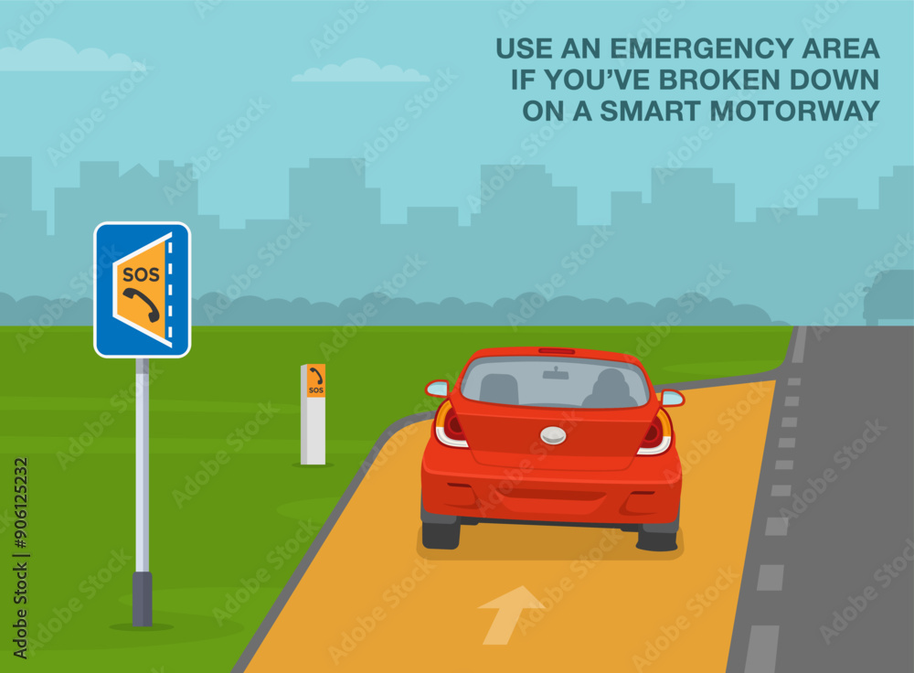 Safe driving tips and traffic regulation rules. British "emergency lay ...