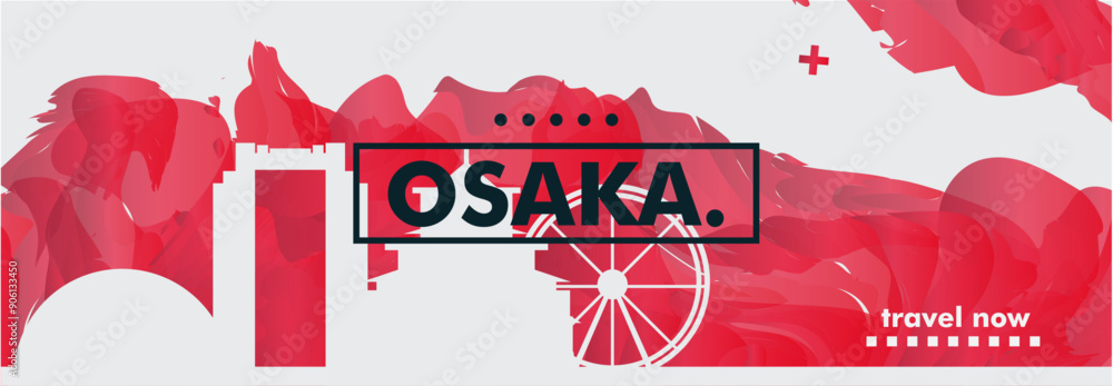 Osaka city banner with skyline, cityscape, landmark. Japan travel ...