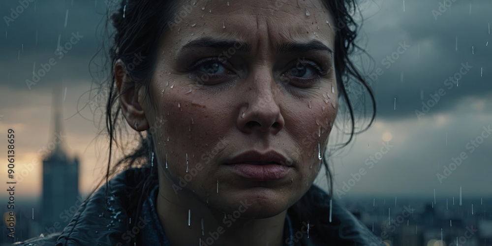 Face with tears and stormy clouds - A powerful visual metaphor with a ...