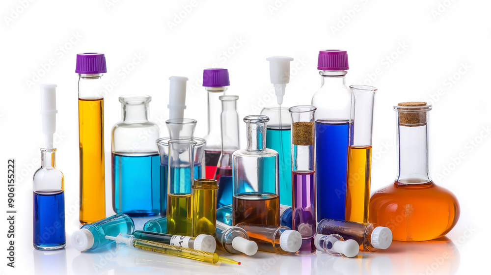 Colorful Chemistry: A vibrant display of laboratory glassware, filled ...