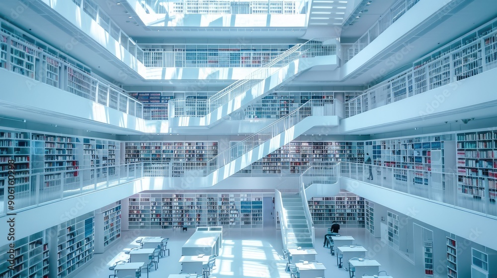 Modern library with digital book retrieval systems Stock Illustration ...