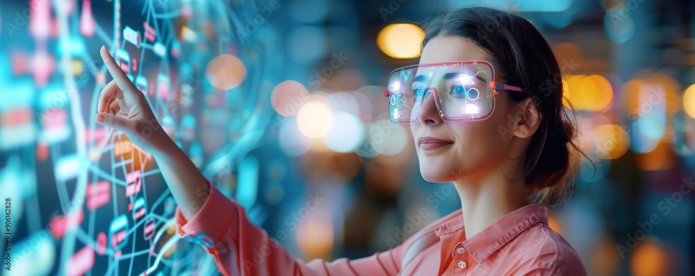 Tech-savvy traveler using holographic maps and IoT-connected devices ...