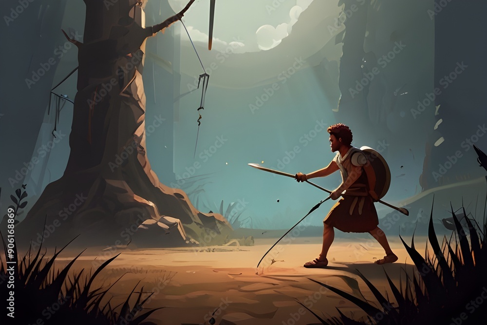 Bible story of young Shepherd boy defeating a giant Warrior with a ...