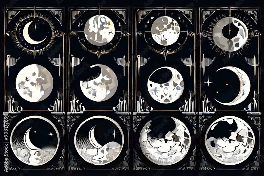 Vector illustration set of moon phases. Different stages of moonlight ...