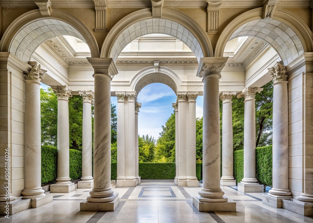 Elegant white marble archway with six supporting pillars, part of a ...