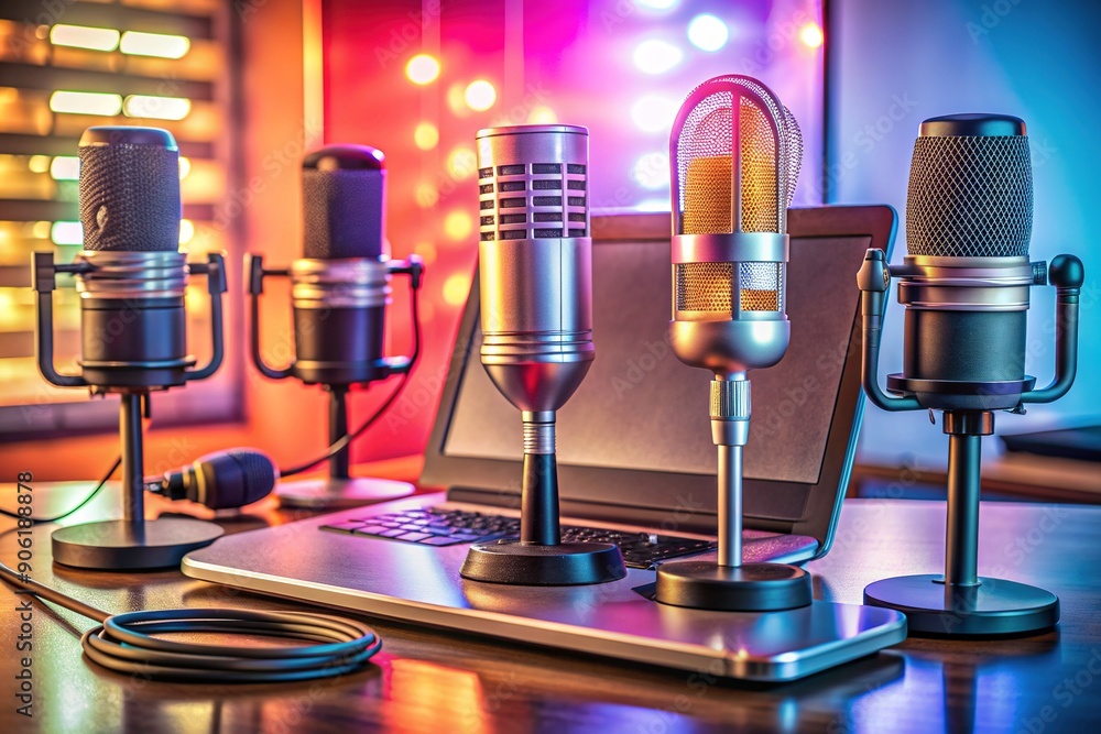 Colorful illustration of various microphone types, including dynamic ...