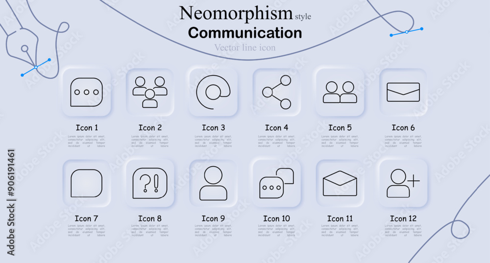 Communication icon set in neomorphism style. Message bubble, group chat ...