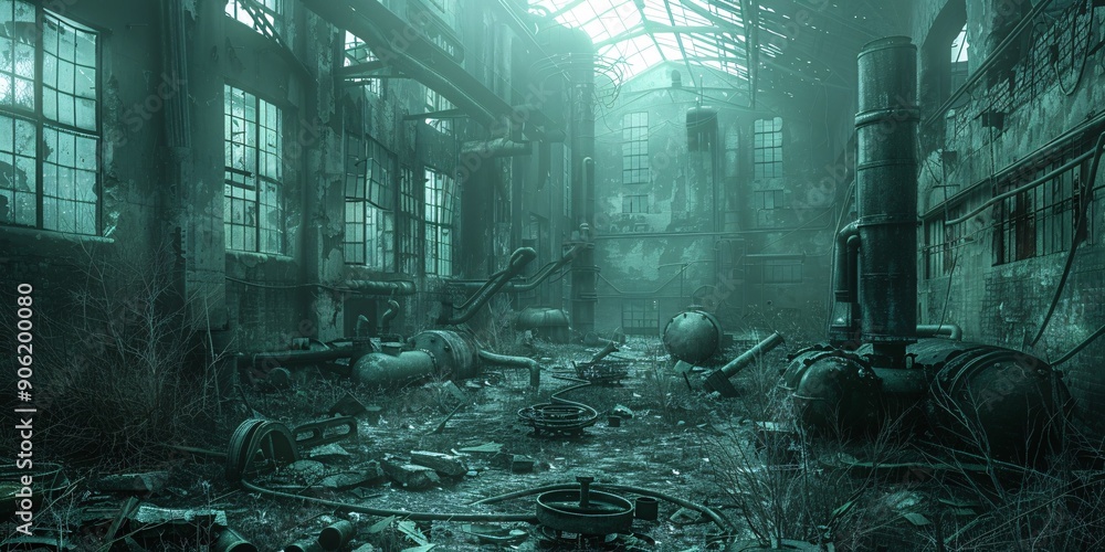 Remnants of a severely contaminated manufacturing facility. Stock ...