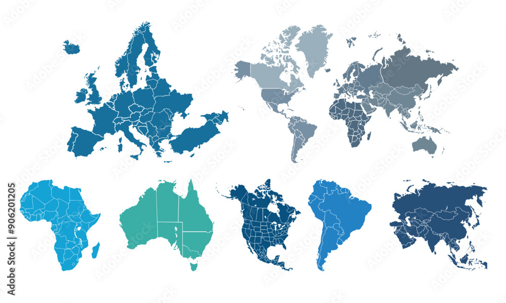 World map with countries map .individual colors for website layouts ...