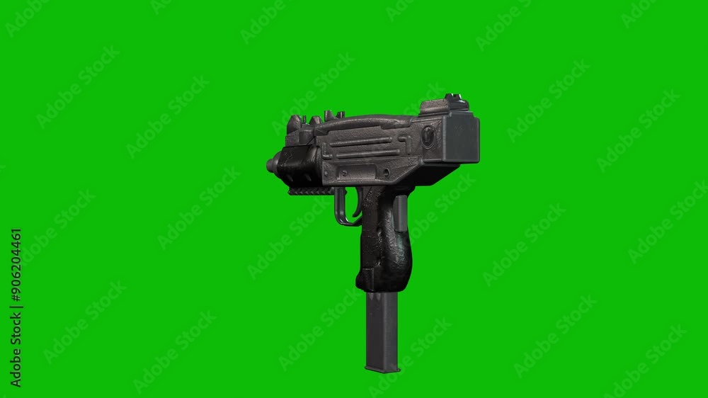 3D model of a modern XS SMG machine gun rotating 360 degrees on green ...