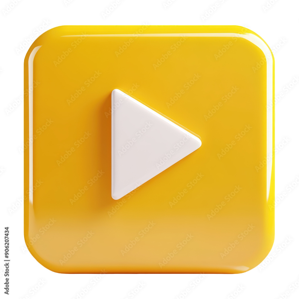 Photo & Art Print 3D Yellow Play Button On Transparent Png Background ...