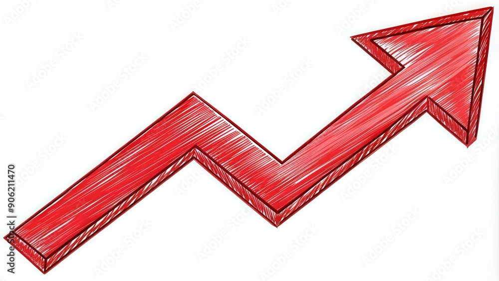 Hand-Drawn Red Arrow Pointing Upwards with Rough Textured Lines Evoking ...