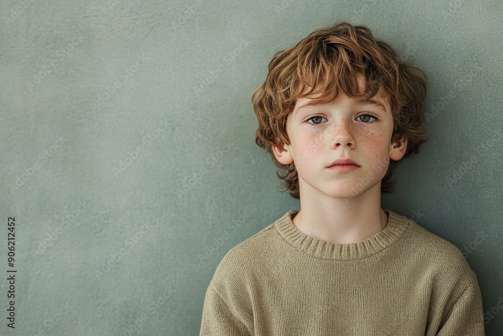 Young boy sad upset, clean background model person looking forward ...