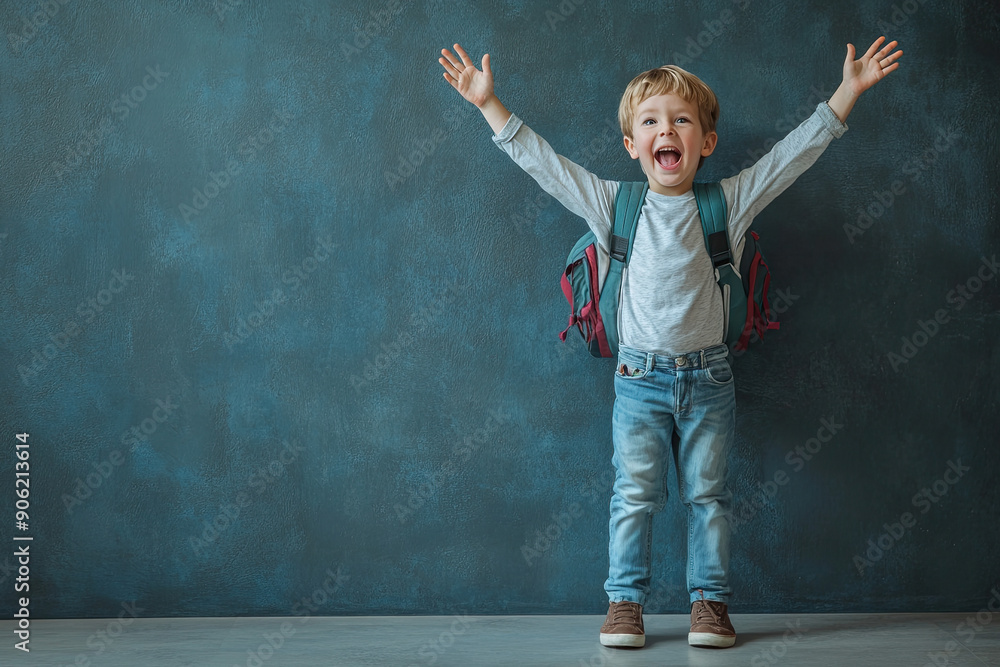 Excited young boy, very exciting model shoot, clean background, little ...