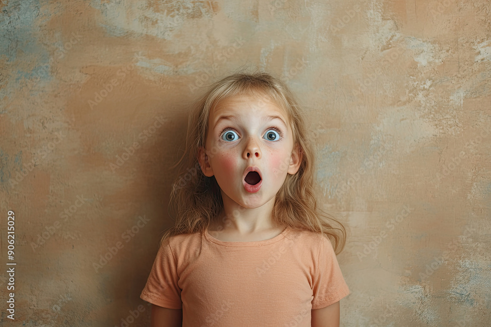 Girl looking shocked or surprised, young child model clean background ...