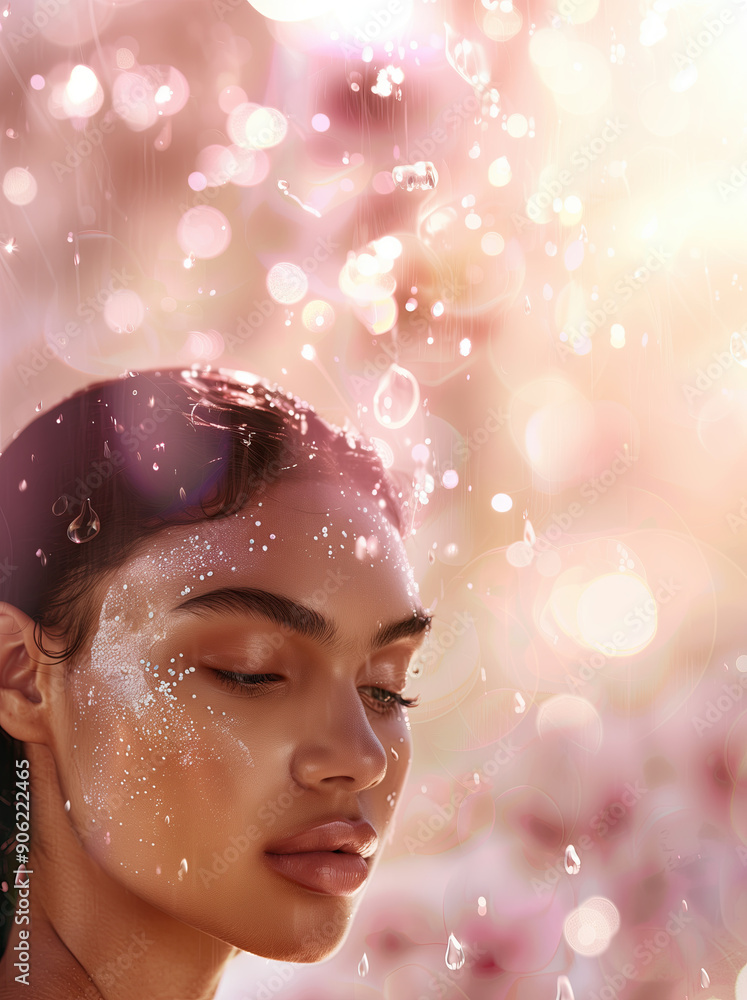 Elegant Model Featuring Dewy Skin on Soft Minimalist Background with ...