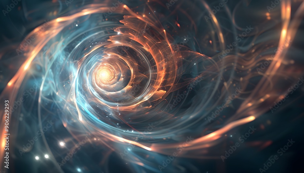 Abstract energy vortex background with swirling light trails, blending ...