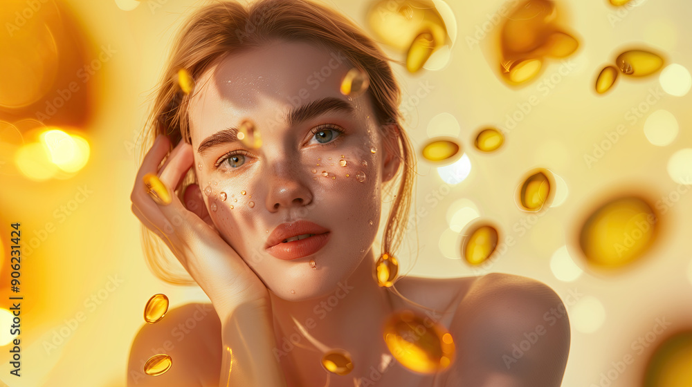 Attractive Model with Radiant Dewy Skin on a Soft Clean Background ...