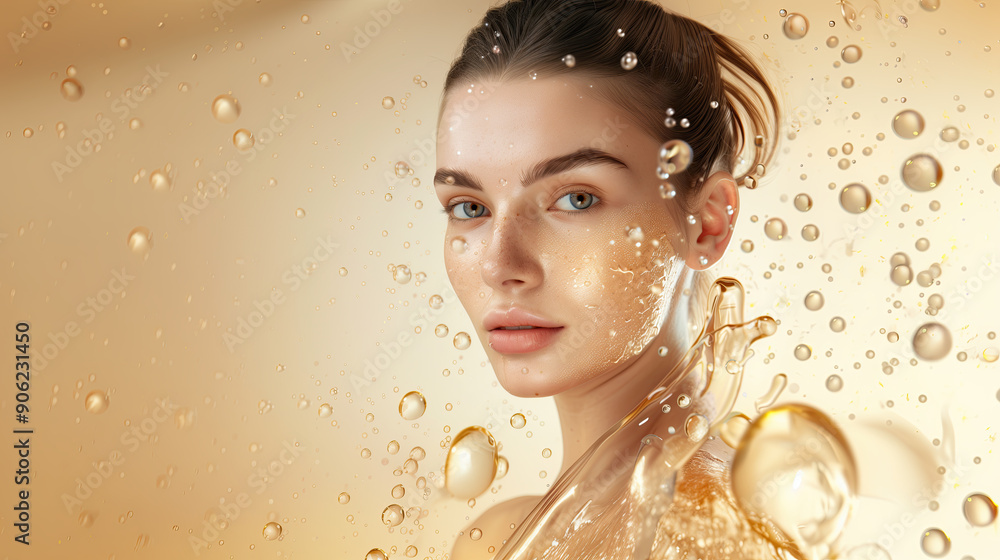 Elegant Model with Radiant Dewy Skin Against a Soft Clean Background ...