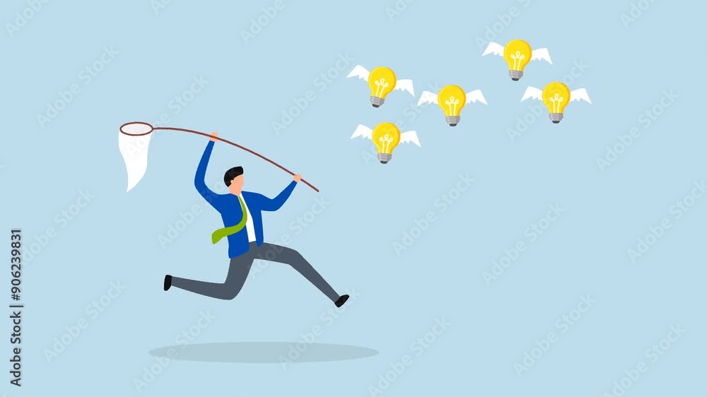 Capture new business ideas, 4k animation of businessman hunts and ...