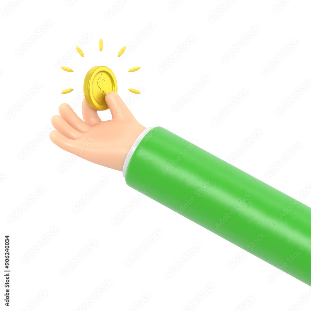 Transparent Backgrounds Mock-up. 3d Icon hand with gold coin. Money ...