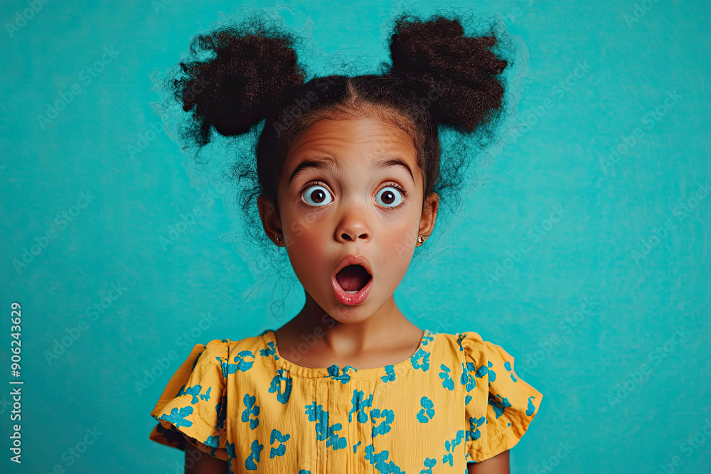 Girl looking shocked or surprised, young child model clean background ...