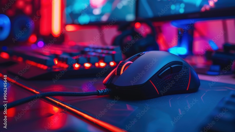 Immersive Gaming Experience: RGB Gaming Mouse in Action on Curved ...