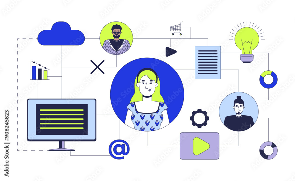 Product management marketing 2D illustration concept. Customers ...