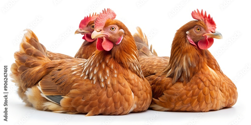 Pure breed laying hens Rhode Island Red chicken isolated on white ...
