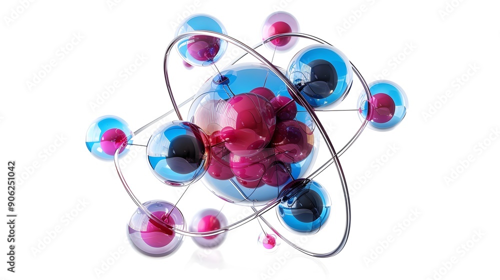 Abstract 3D Molecular Structure with Pink and Blue Spheres Connected by ...