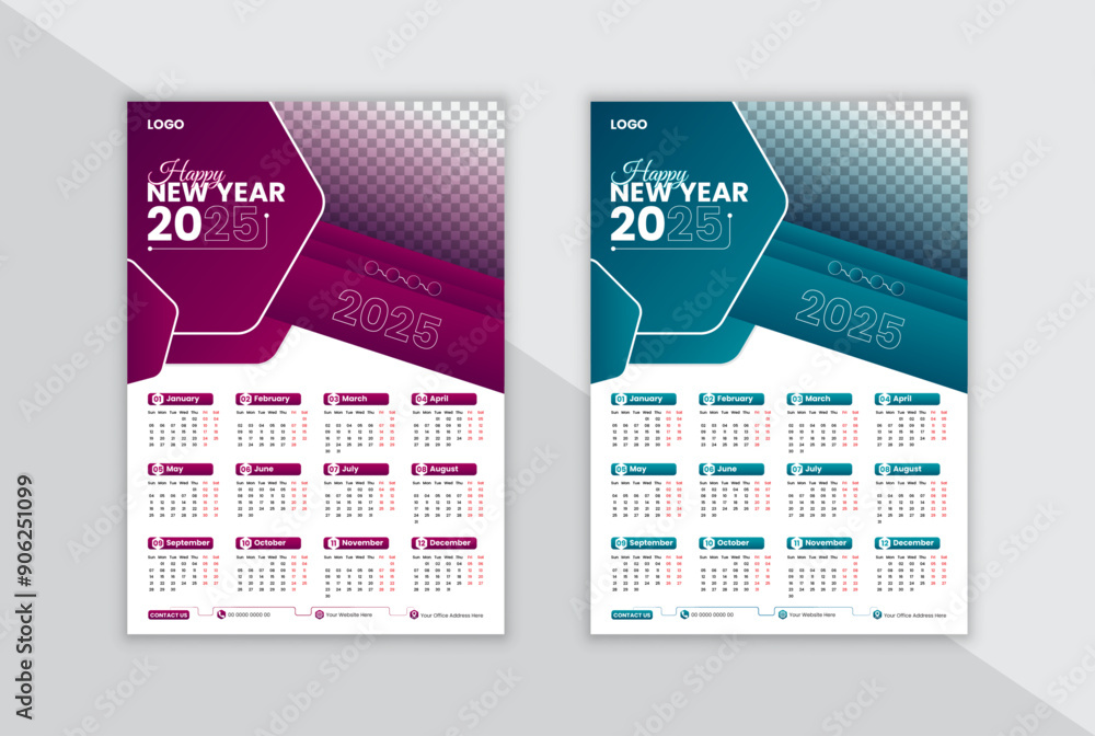 One page wall calendar design template 2025, modern 12 months one page ...