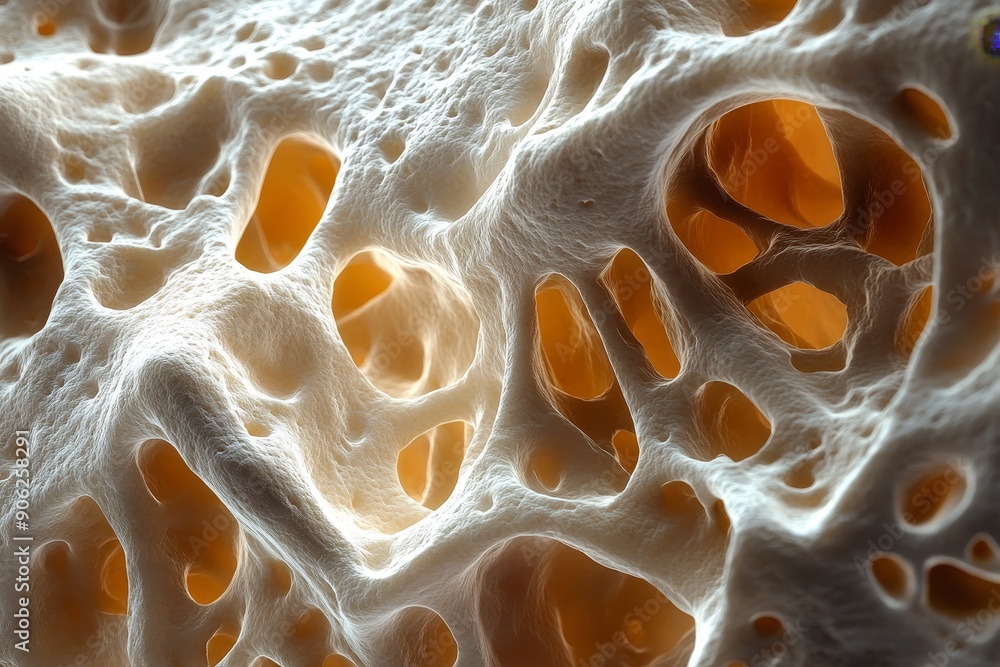 Detailed view of an osteoclast resorbing bone tissue, highlighting the ...