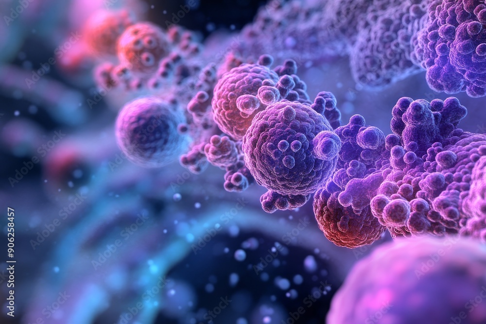 Close-up of insulin molecules being secreted by pancreatic beta cells ...