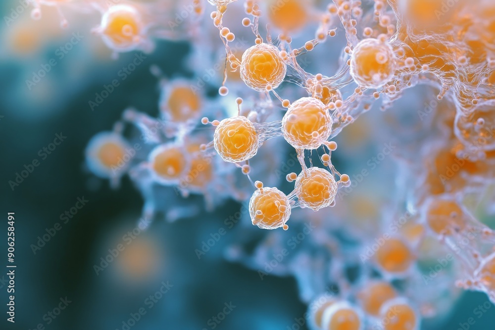 Close-up of insulin molecules being secreted by pancreatic beta cells ...