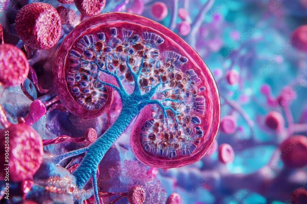 Detailed depiction of the filtration process in a kidney nephron ...