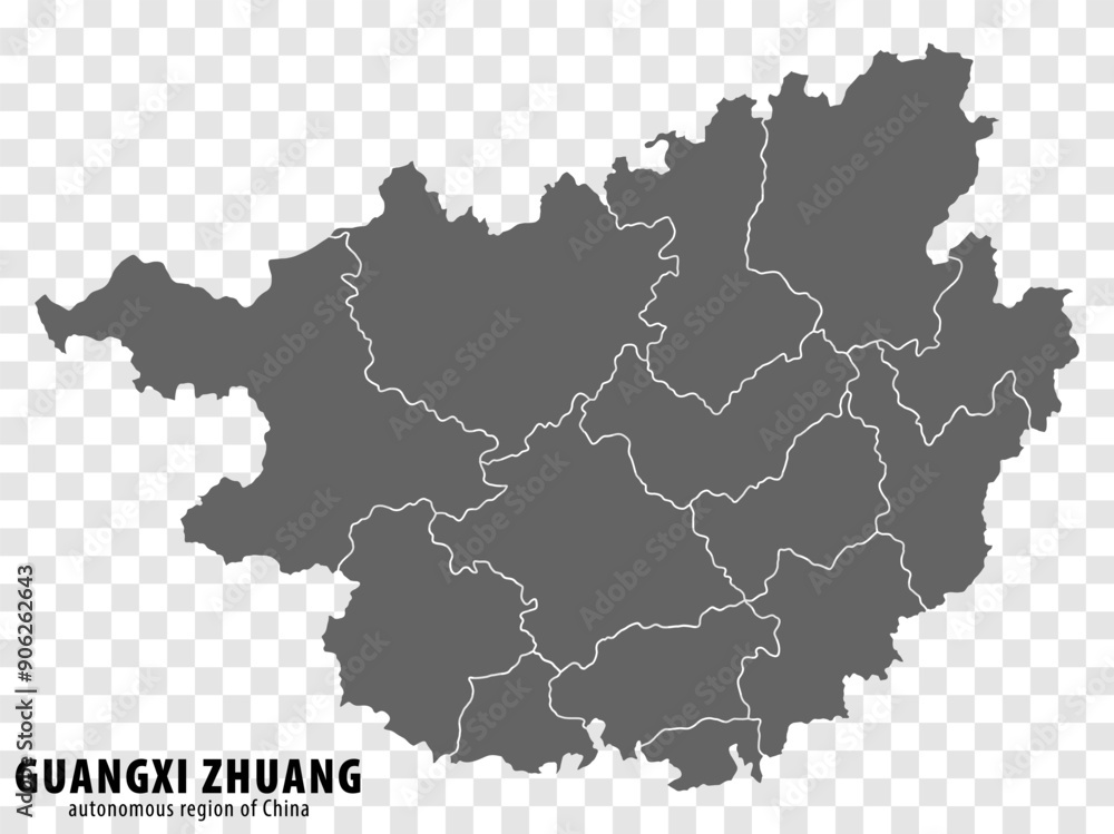 Blank map Guangxi Autonomous Region of China. High quality map Guangxi ...