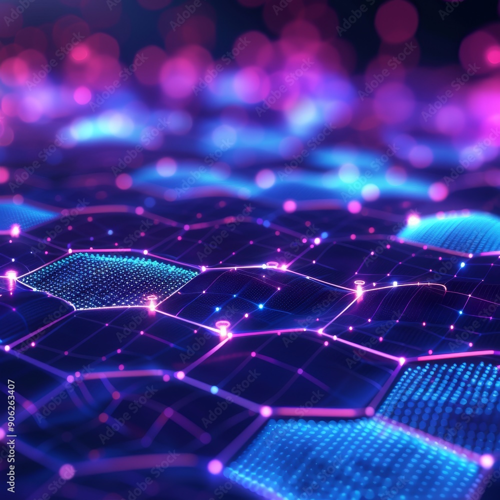 purple blue gradient background with technology networking mapping and ...