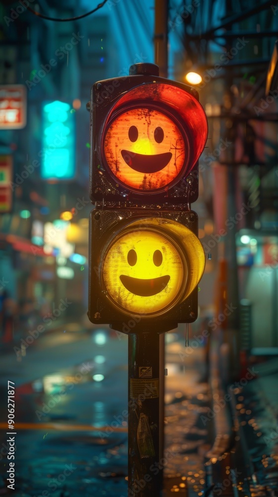 Joyful Urban Nightlife Illuminated by Animated Traffic Lights: A ...