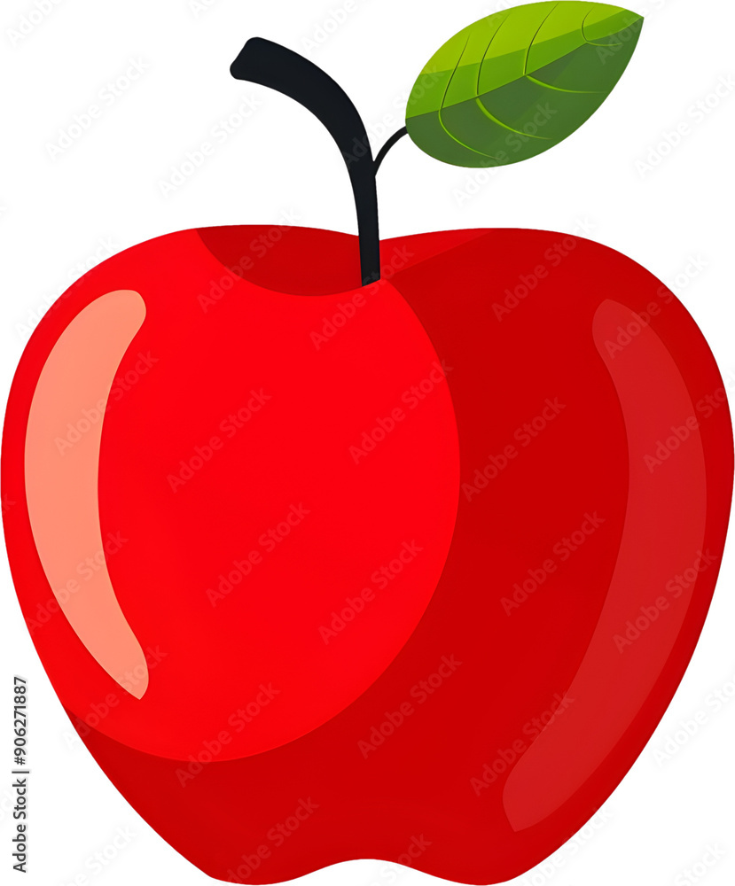 Vibrant Red Apple Icon with Green Leaf in Minimalist Design for UI and ...