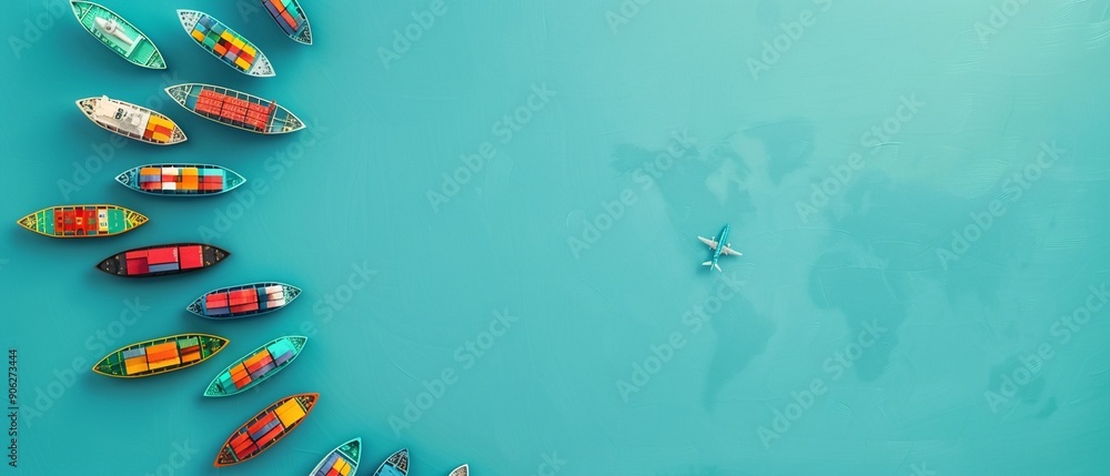 International vessels and aircraft circling a glowing globe ...